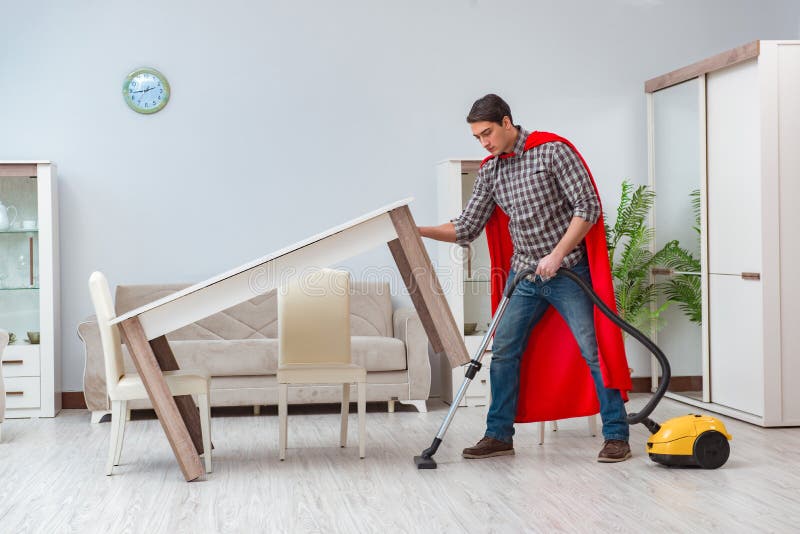 The Super Hero Cleaner Working at Home Stock Image - Image of cleaning ...