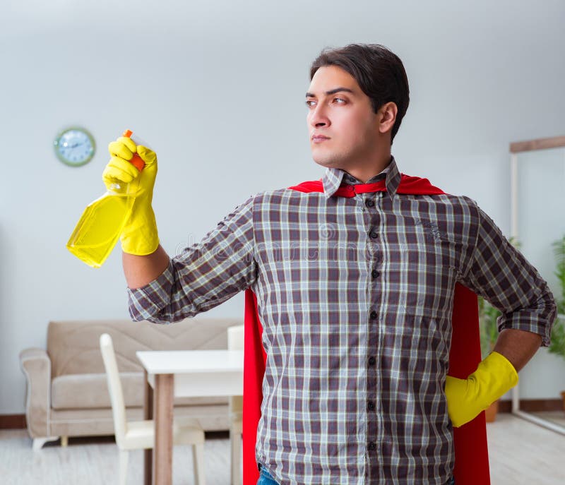 Super Hero Cleaner Working at Home Stock Photo - Image of service ...