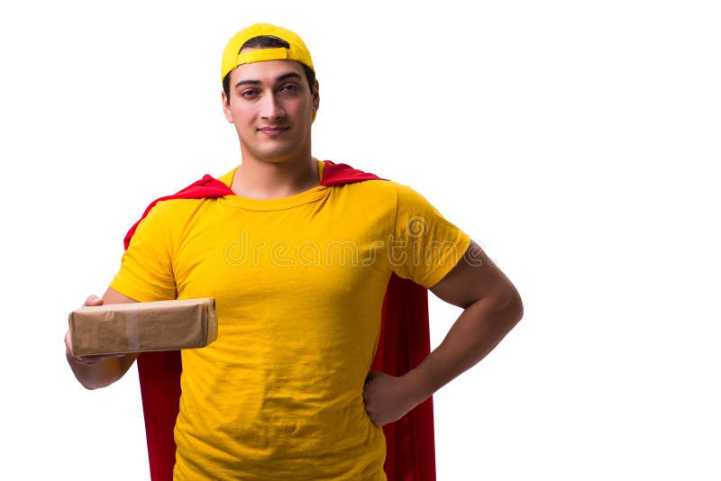 The Super Hero Delivery Guy Isolated on White Stock Photo - Image of ...