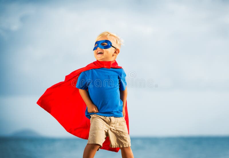 Super Hero Kid with a Mask Flying Stock Photo - Image of dreamer, super ...