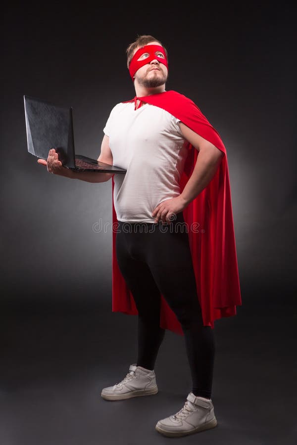 Super Hero Man with Laptop Computer Stock Image - Image of isolated ...