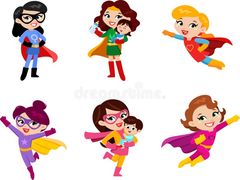 Super Hero Mom Cartoon Characters. Vector Flat Design Collection Set ...