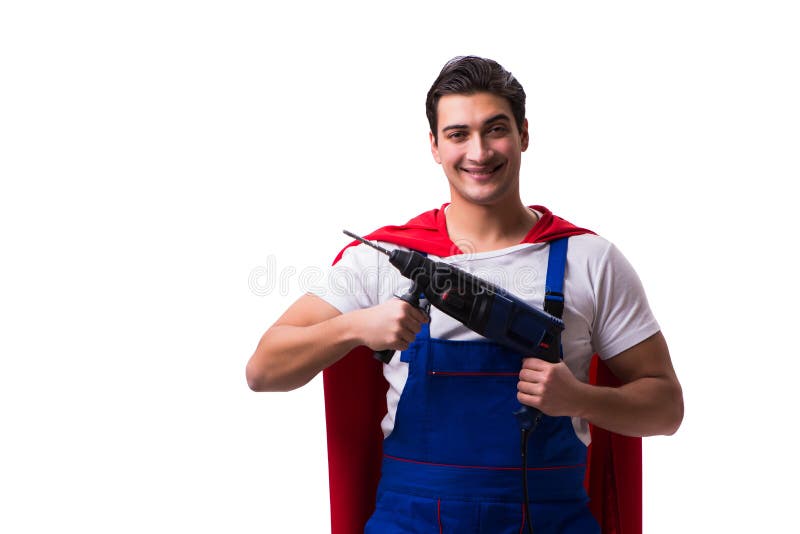 The Super Hero Repairman Isolated on the White Stock Image - Image of ...