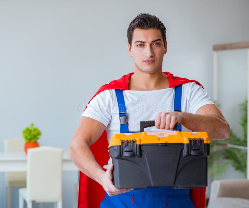 Super Hero Repairman Working at Home Stock Image - Image of industry ...