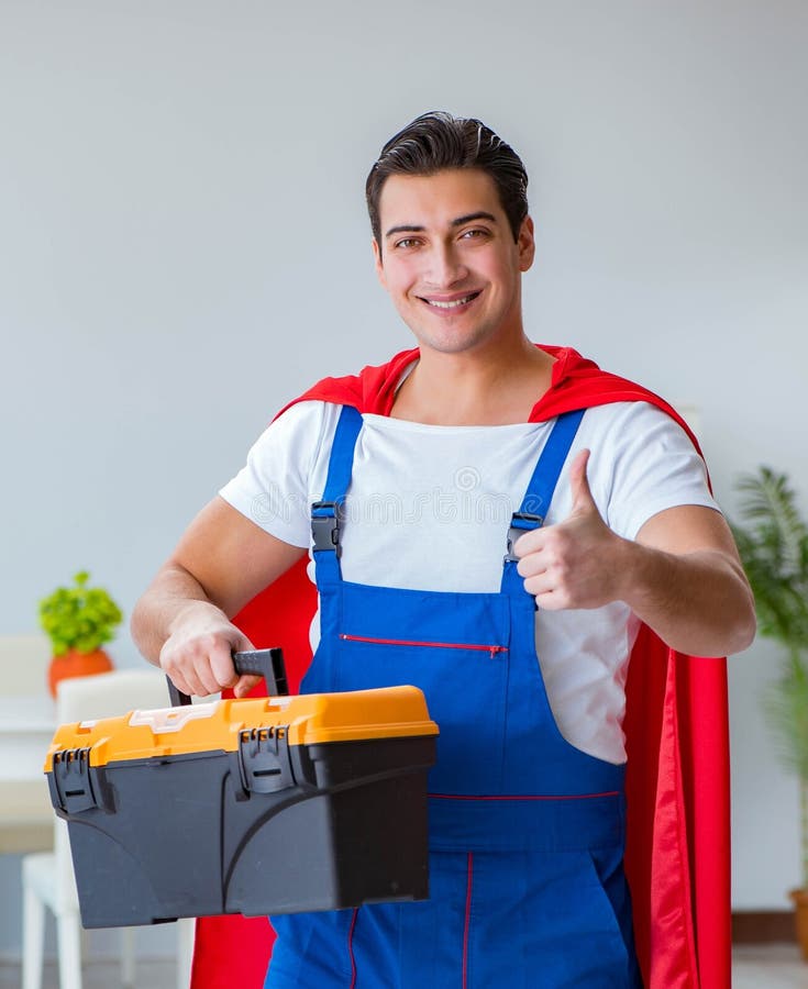 Super Hero Repairman Working at Home Stock Photo - Image of repairman ...