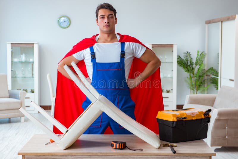 The Super Hero Repairman Working at Home Stock Image - Image of repair ...