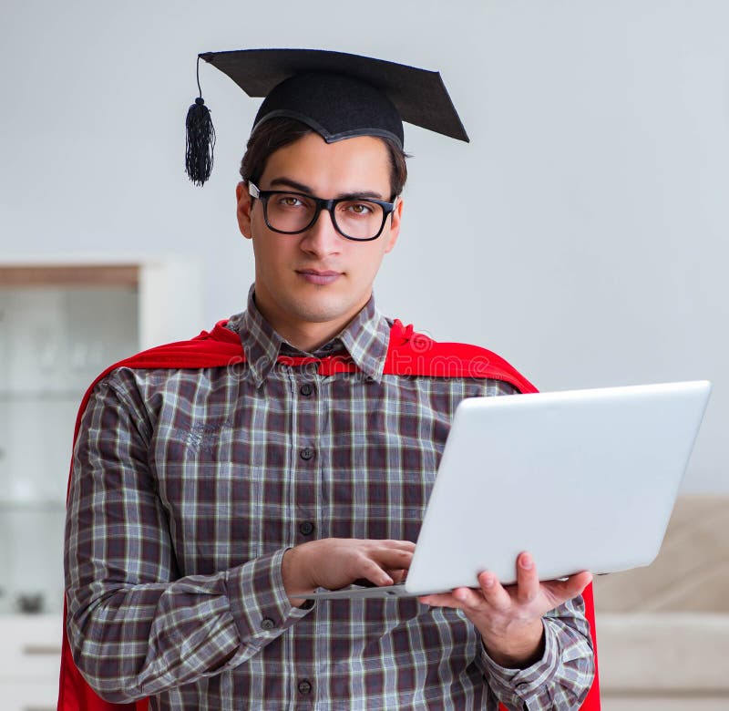 Super Hero Student with Books Studying for Exams Stock Image - Image of ...