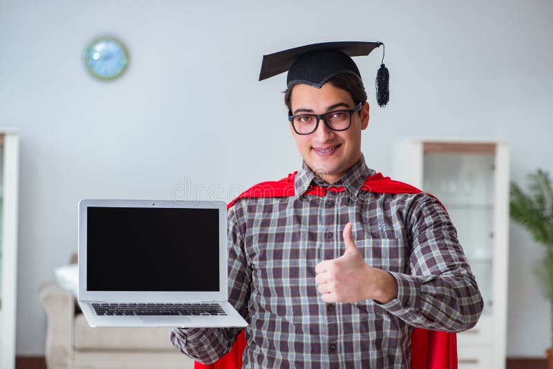 The Super Hero Student with Books Studying for Exams Stock Image ...