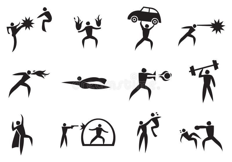 Super Hero with Super Power Icon Set Stock Vector - Illustration of ...