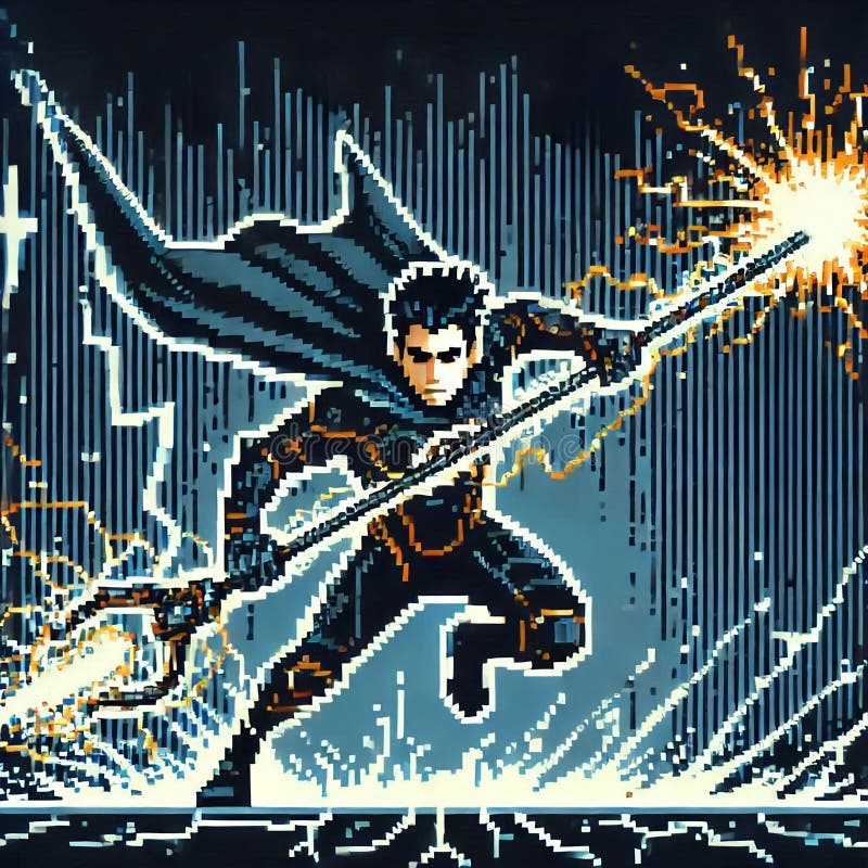 Super Hero Vector Design Using a Spear Emitting Electricity, Pixel Art ...
