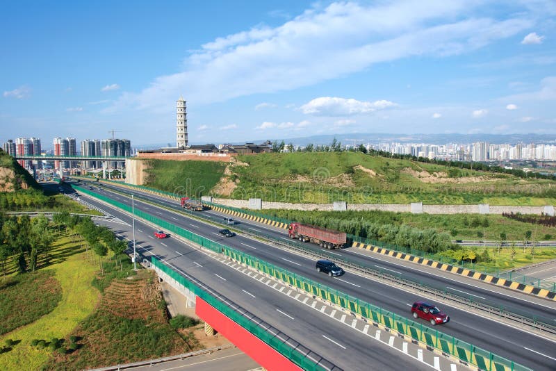 Super highway stock image. Image of buildings, cars, pagoda - 26438067
