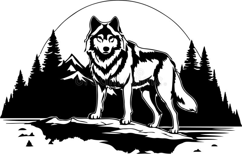 Super and Lovely Wolf Mountain Vector Art Stock Image - Image of night ...