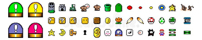 Super Mario World Game Elements. Big Collection Pixel Icons Editorial ...