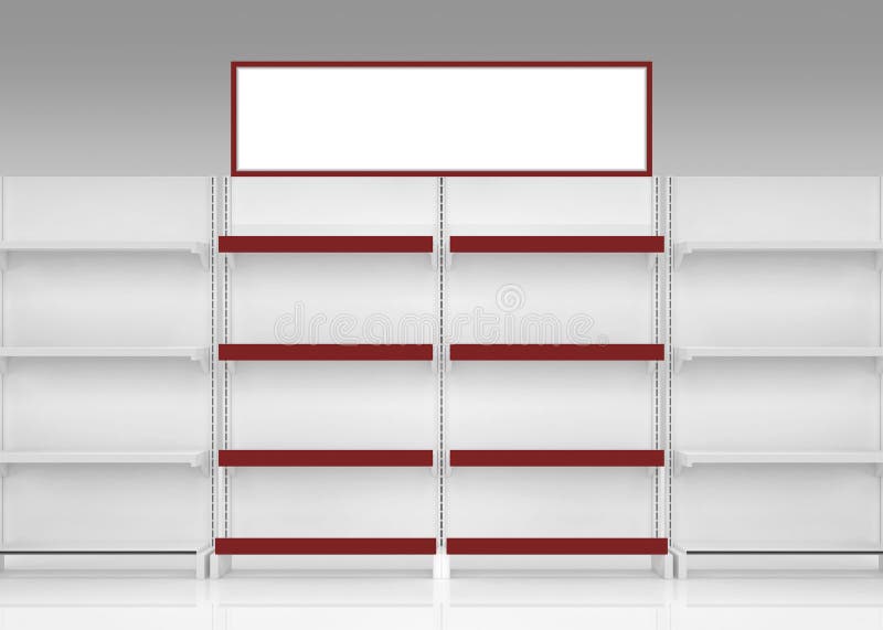Super Market Display Shelf Gondola with Header 3d Illustration Stock ...