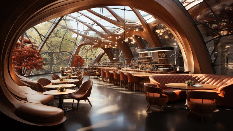 Super Modern Coffee Shop in the Style of Brown and Bronzee Background ...