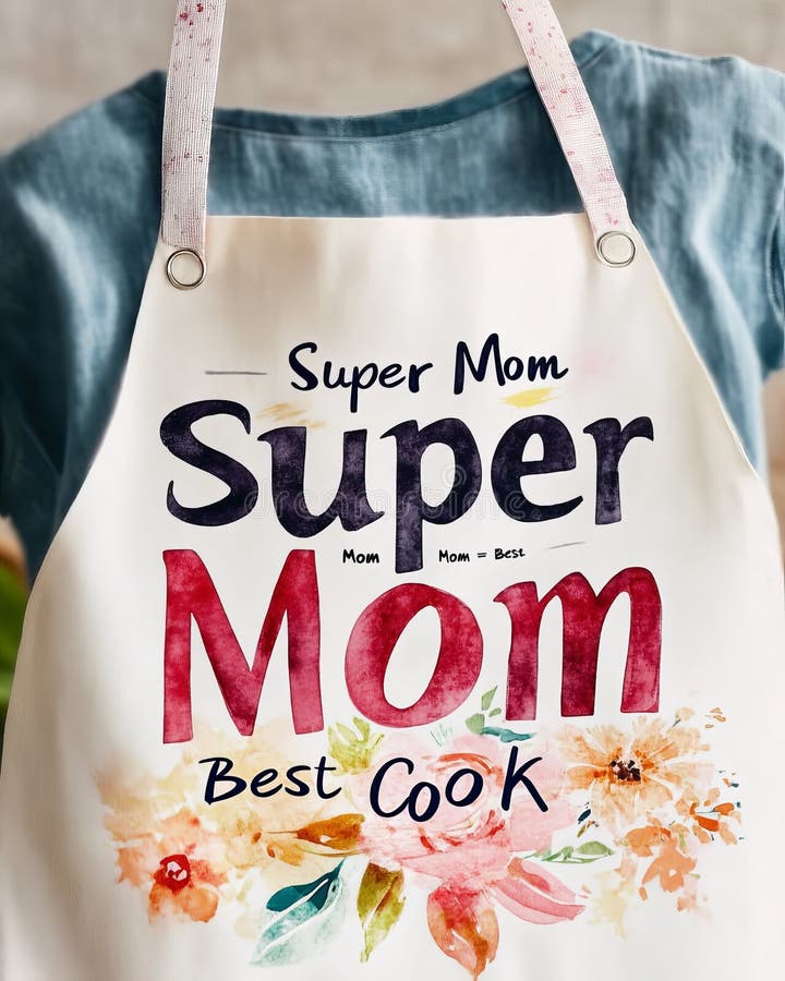 Super Mom Kitchen Apron with Watercolor Design Stock Illustration ...