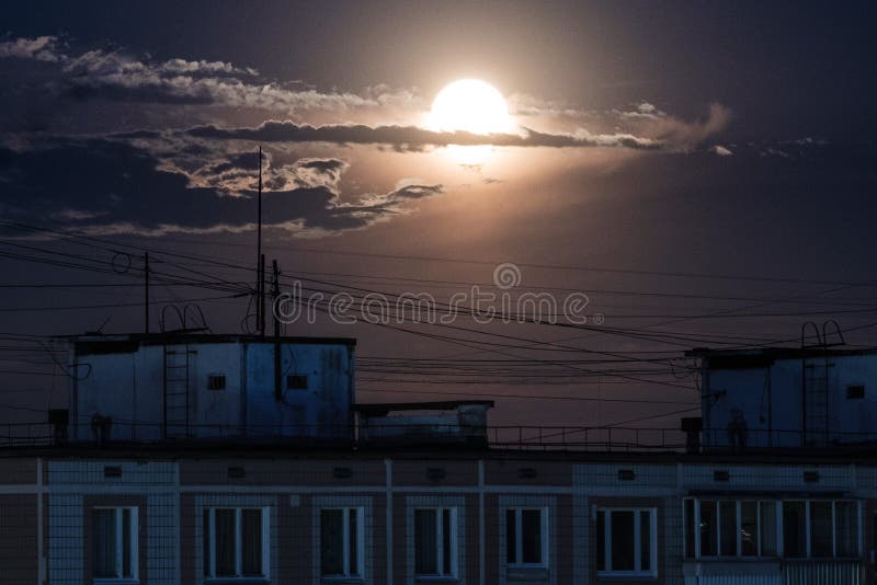 Super Moon Over an Apartment Building in Moscow Stock Photo - Image of ...