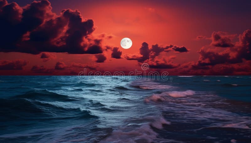 Super moon at sea stock illustration. Illustration of reflection ...