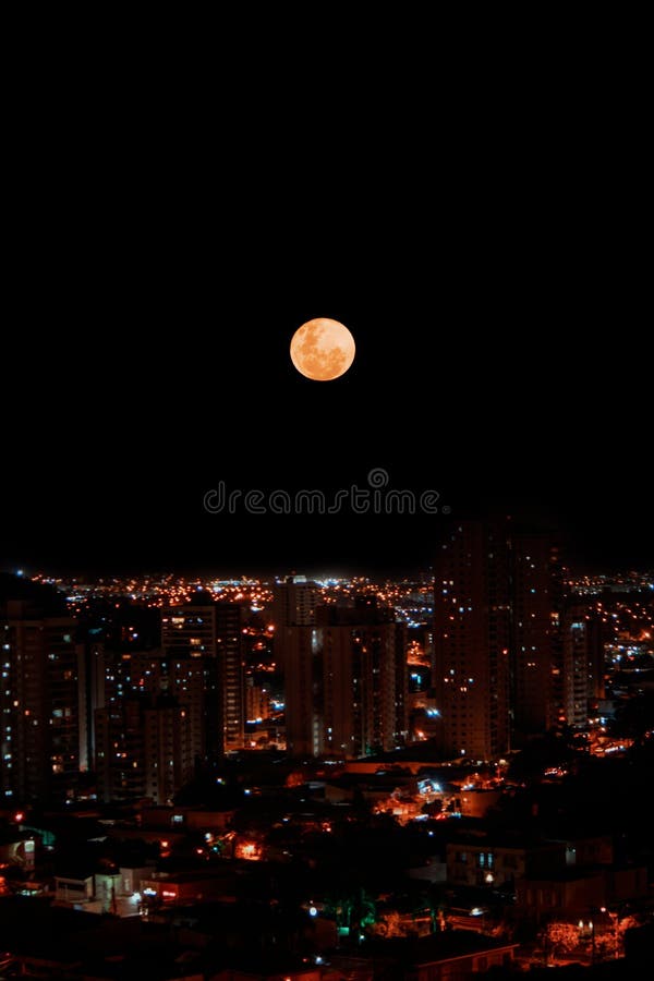 Super Moon 2021 at Skyline and City Lights in Brazil. Space for Text ...