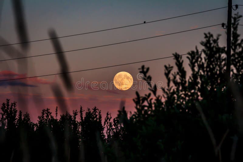 Super Moon at Sunset Red Sky. Stock Photo - Image of magic, light: 92239250