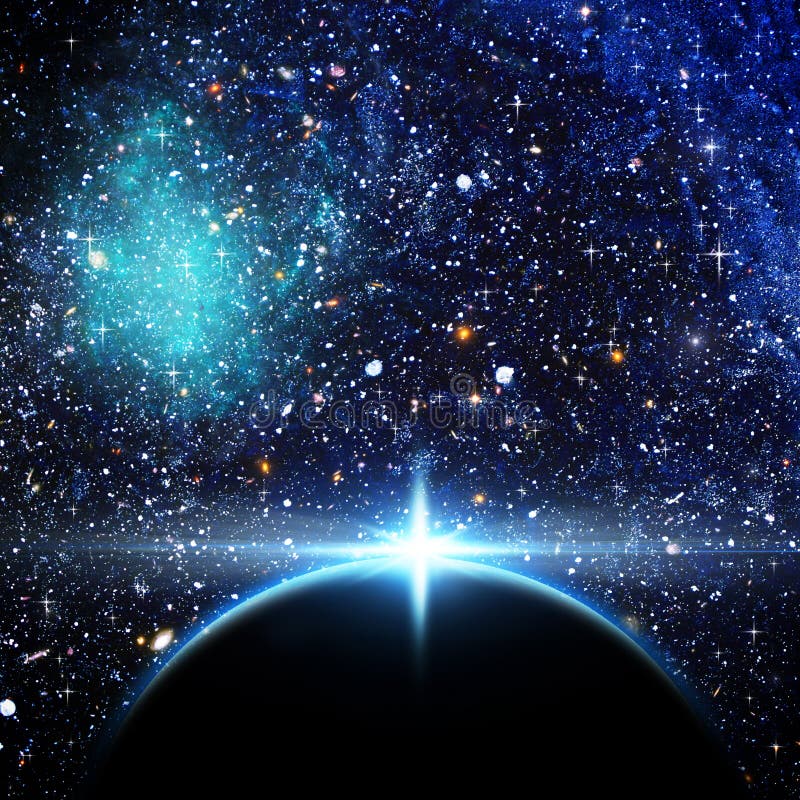 Supernova with Planet and Moon Stock Illustration - Illustration of ...