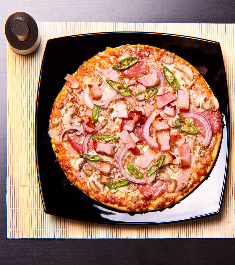 Super pizza stock image. Image of european, dine, black - 15643355
