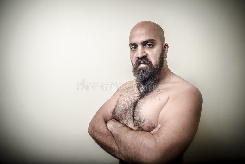 Super Power Angry Muscle Bearded Man Stock Photo - Image of bald ...