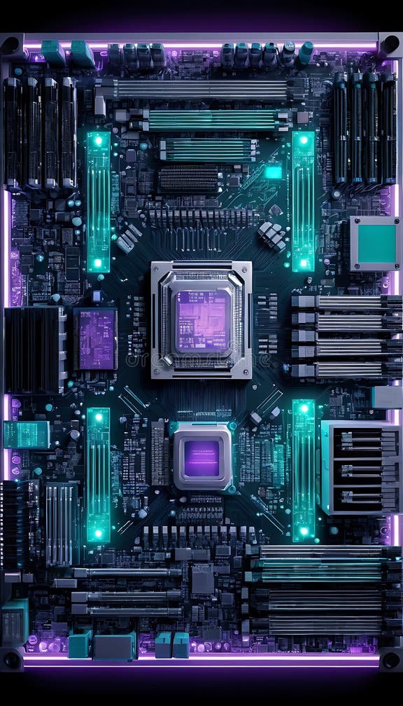 Top-Down View of Hi-Tech Computer Circuitry Stock Illustration ...