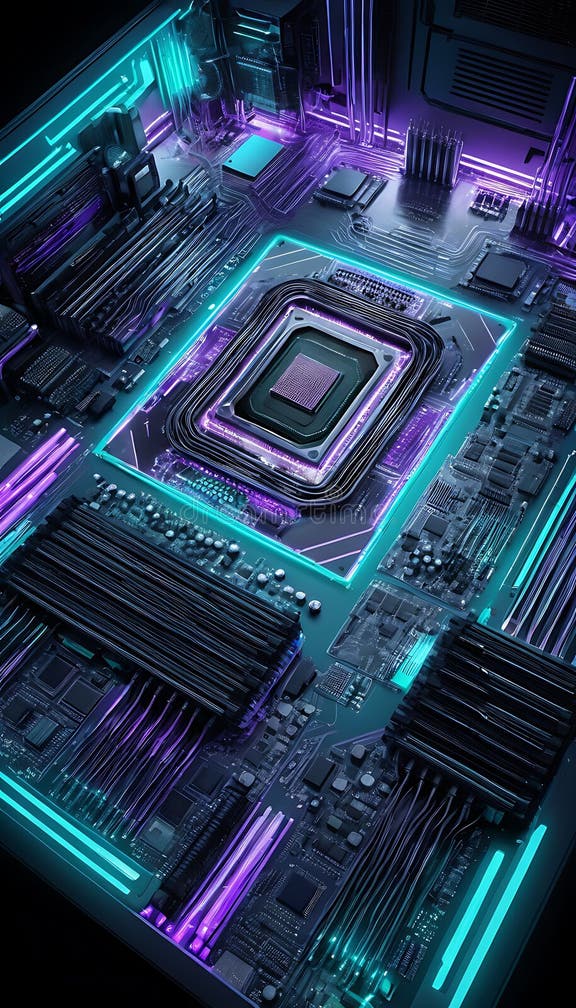 Top-Down View of Hi-Tech Computer Circuitry Stock Illustration ...