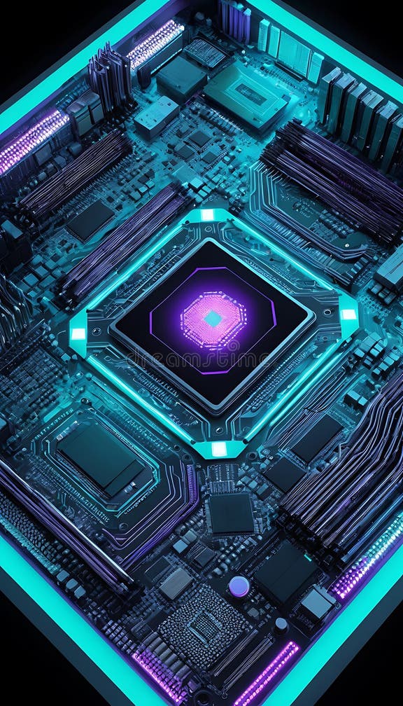 Top-Down View of Hi-Tech Computer Circuitry Stock Illustration ...