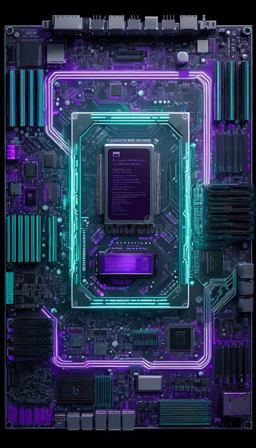 Top-Down View of Hi-Tech Computer Circuitry Stock Illustration ...