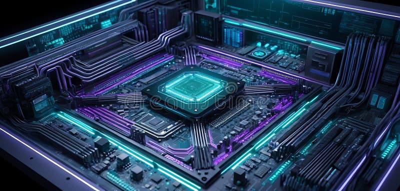 Top-Down View of Hi-Tech Computer Circuitry Stock Illustration ...