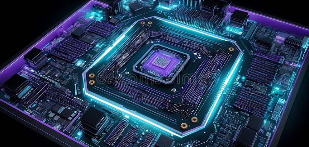 Top-Down View of Hi-Tech Computer Circuitry Stock Illustration ...