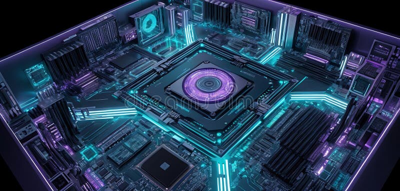 Top-Down View of Hi-Tech Computer Circuitry Stock Illustration ...