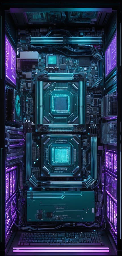 Top-Down View of Hi-Tech Computer Circuitry Stock Illustration ...