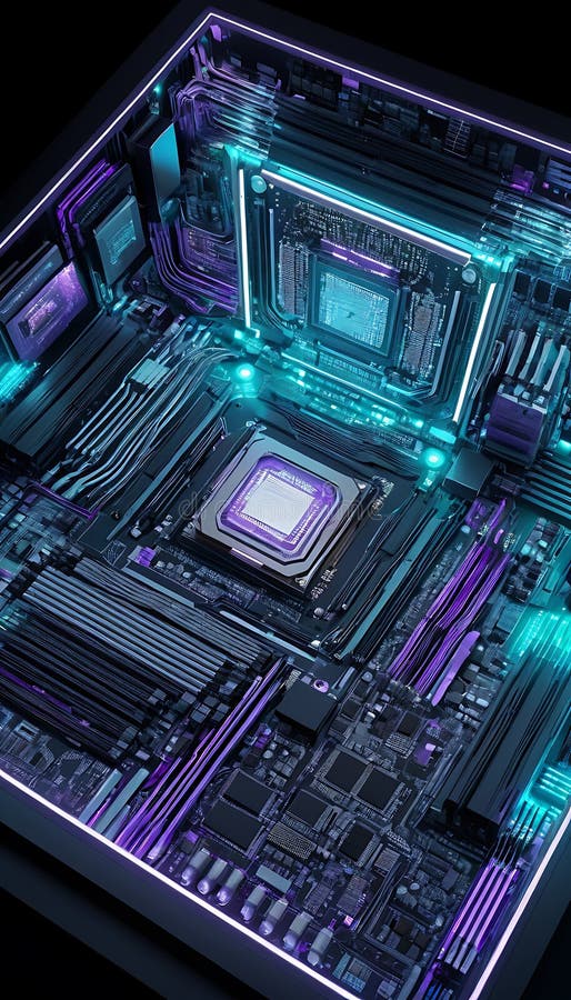 Top-Down View of Hi-Tech Computer Circuitry Stock Illustration ...