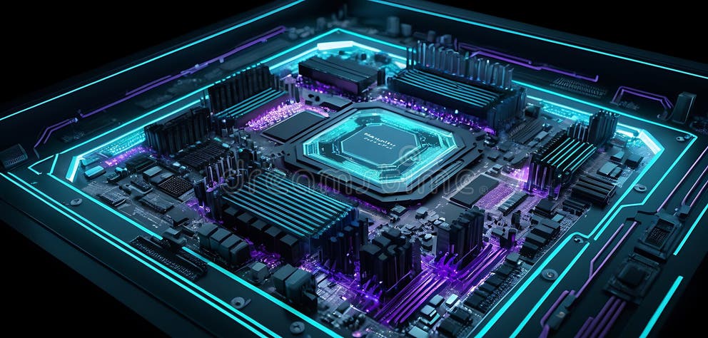 Top-Down View of Hi-Tech Computer Circuitry Stock Illustration ...