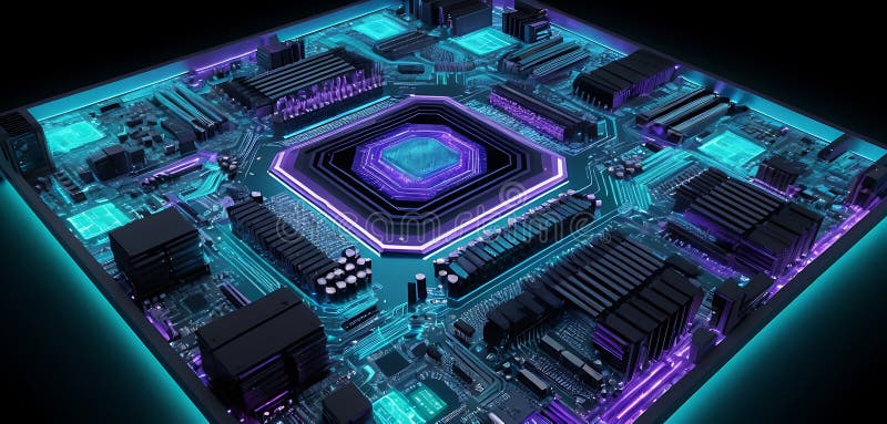 Top-Down View of Hi-Tech Computer Circuitry Stock Illustration ...
