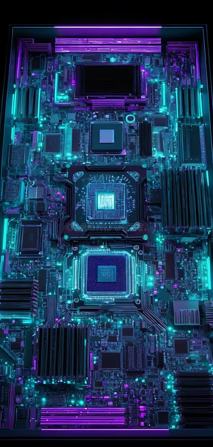 Top-Down View of Hi-Tech Computer Circuitry Stock Illustration ...