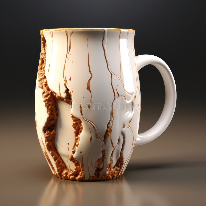 Cracked 3d Coffee Mug with White and Gold Design Stock Illustration ...