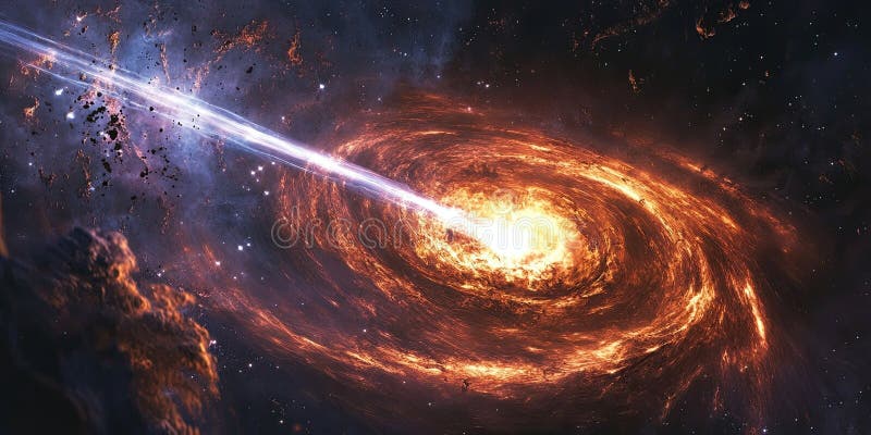 Hyper-realistic Space Scene Featuring a Fiery Galactic Vortex with a ...