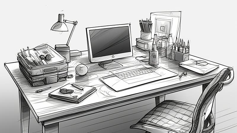 Super-resolution Desk Drawing on White Background Stock Illustration ...