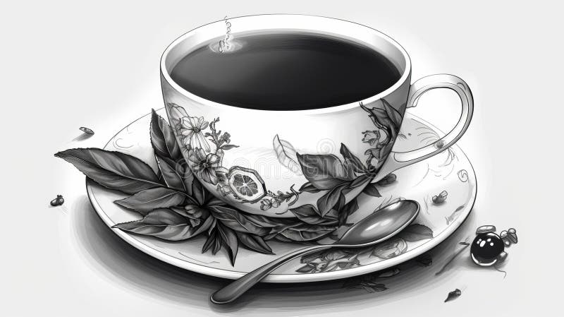 Super-resolution Tea Drawing on White Background Stock Illustration ...