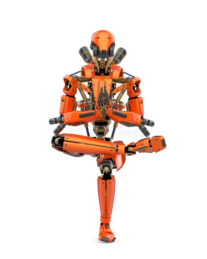 Super Robot is Holding Two Pistols Rear View Stock Illustration ...