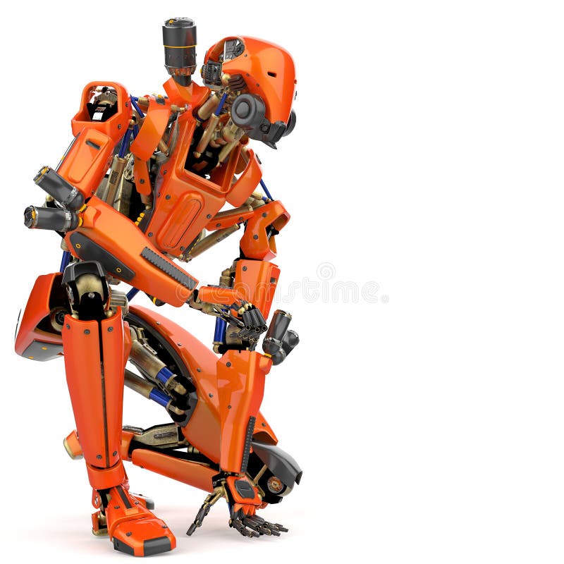 Super Robot is Holding Two Pistols Rear View Stock Illustration ...