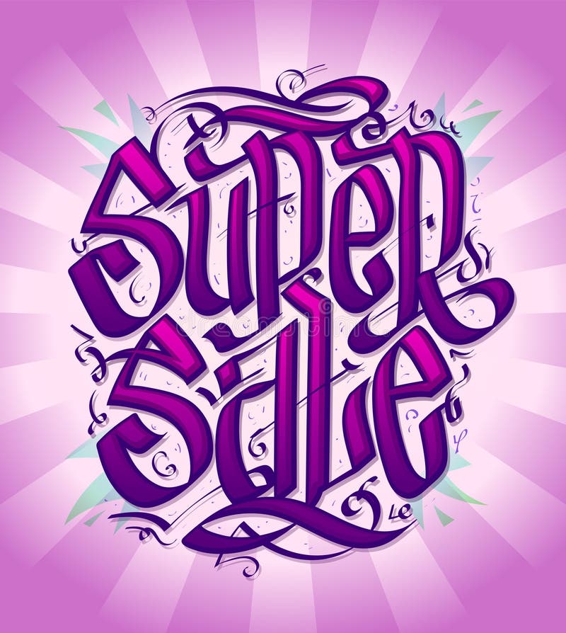 Super Sale Banner with Calligraphy Lettering and Rays on a Backdrop ...