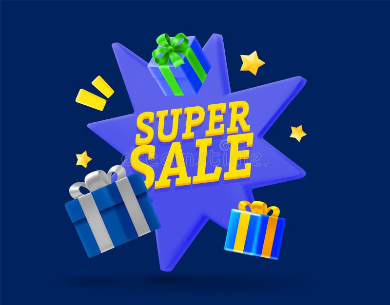 Super Sale Concept with Gift Boxes. 3d Vector Banner Stock Vector ...