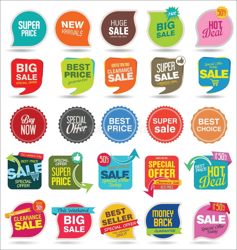 Super Sale Discount Labels Tags and Stickers Collection Stock Vector ...