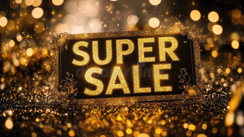 Super Sale Golden Text with Frame on Glitter Background Stock Image ...