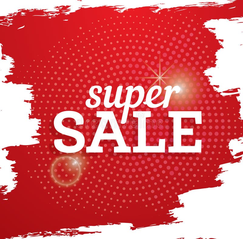 Super Sale Poster on Red Background with Halftone. Stock Vector ...